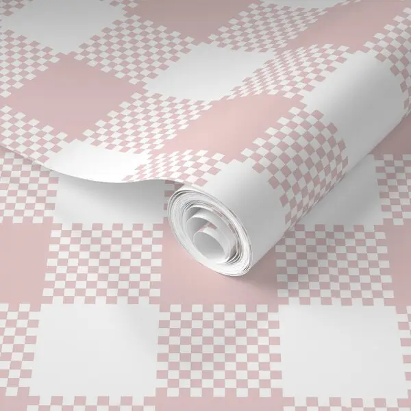 Spoonflower Soft Blush Check Buffalo Pastel Light Spring Custom Pre-pasted Wallpaper