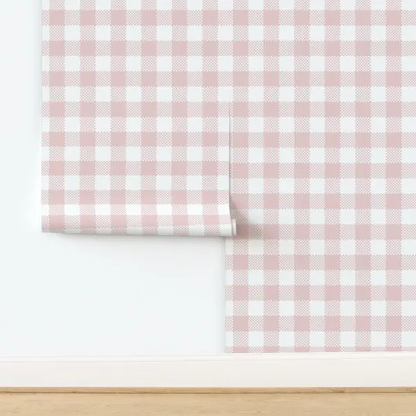 Spoonflower Soft Blush Check Buffalo Pastel Light Spring Custom Pre-pasted Wallpaper