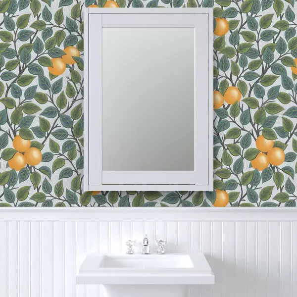 Spoonflower Fruit Citrus Summer Botanical Mediterranean Custom Pre-pasted Wallpaper - Orange