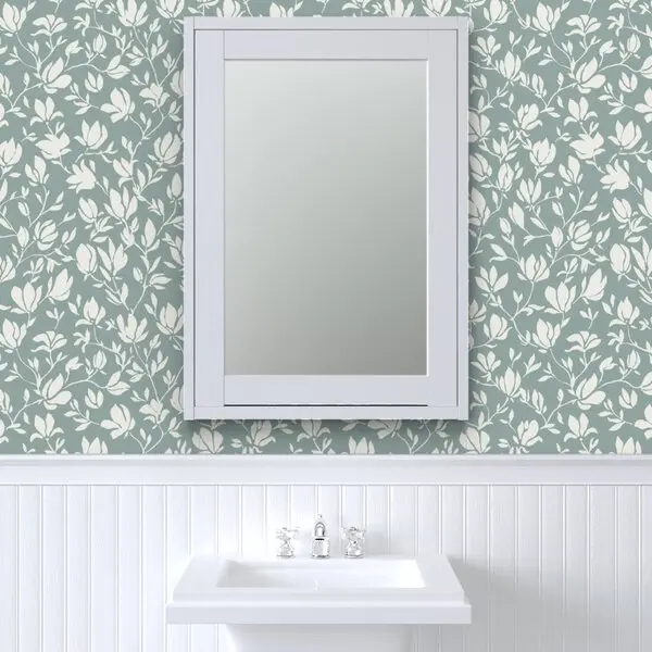 Spoonflower Modern Floral Green Elegant Custom Pre-pasted Wallpaper - Sage