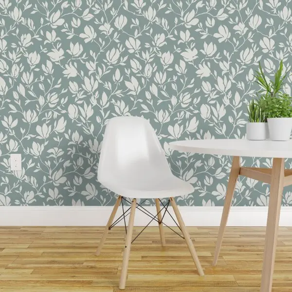 Spoonflower Modern Floral Green Elegant Custom Pre-pasted Wallpaper - Sage