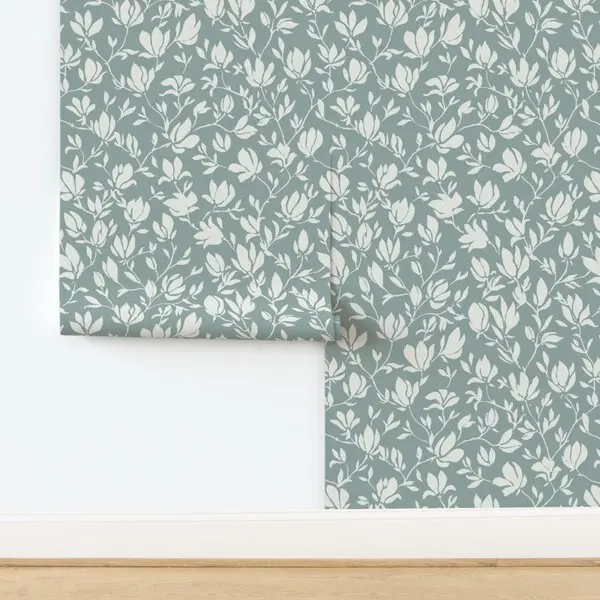 Spoonflower Modern Floral Green Elegant Custom Pre-pasted Wallpaper - Sage