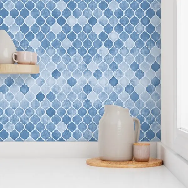 Spoonflower Decorative Vintage Tile Monochrome Soft Custom Pre-pasted Wallpaper
