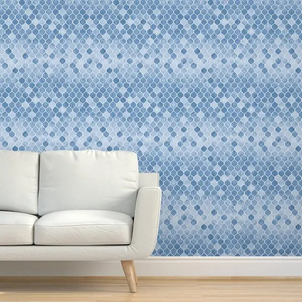 Spoonflower Decorative Vintage Tile Monochrome Soft Custom Pre-pasted Wallpaper
