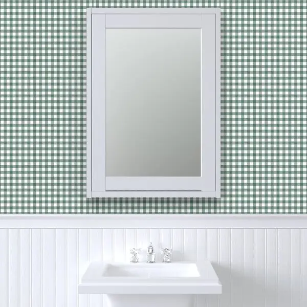 Spoonflower Plaid Country Gingham Check Large Picnic Custom Pre-pasted Wallpaper - Green