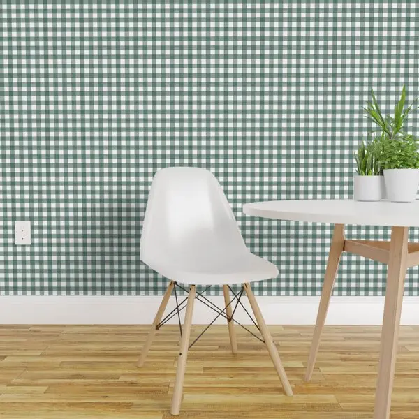 Spoonflower Plaid Country Gingham Check Large Picnic Custom Pre-pasted Wallpaper - Green