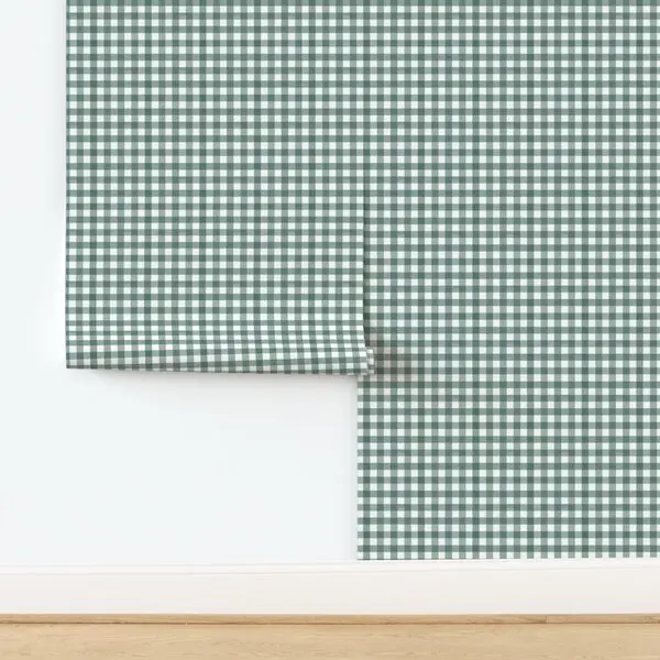 Spoonflower Plaid Country Gingham Check Large Picnic Custom Pre-pasted Wallpaper - Green