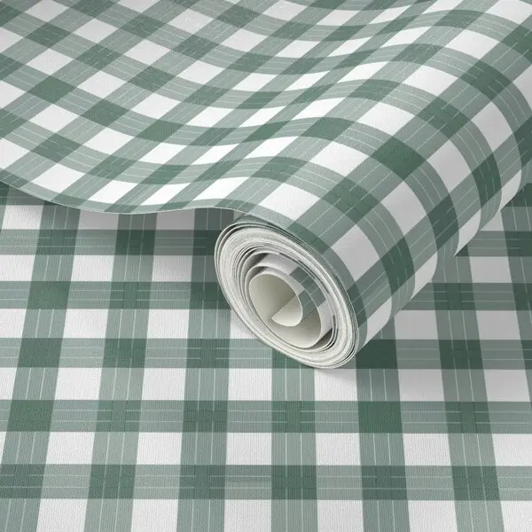 Spoonflower Plaid Country Gingham Check Large Picnic Custom Pre-pasted Wallpaper - Green