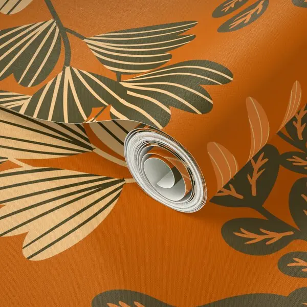 Spoonflower Floral Vintage Botanical Wildflowers Custom Pre-pasted Wallpaper - Orange
