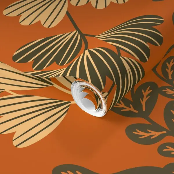 Spoonflower Floral Vintage Botanical Wildflowers Custom Pre-pasted Wallpaper - Orange