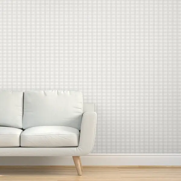 Spoonflower Grey Tartan Farmhouse Neutral Coastal Plaid Custom Pre-pasted Wallpaper - Gray