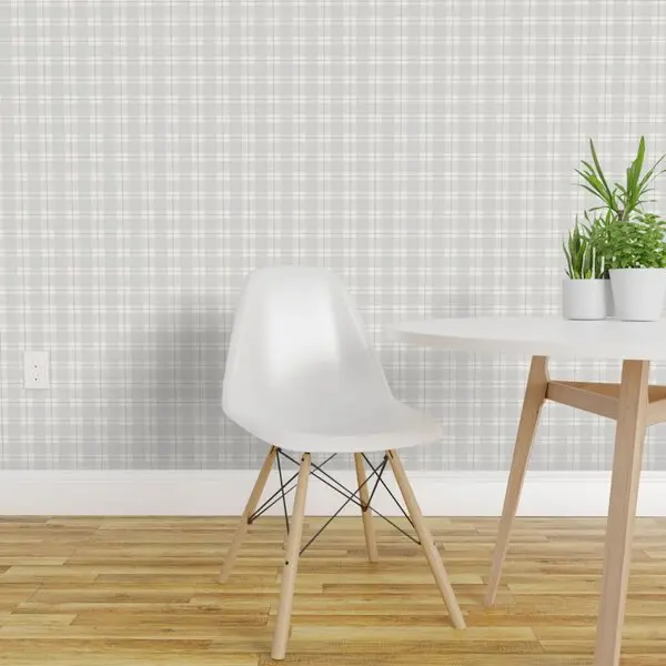 Spoonflower Grey Tartan Farmhouse Neutral Coastal Plaid Custom Pre-pasted Wallpaper - Gray