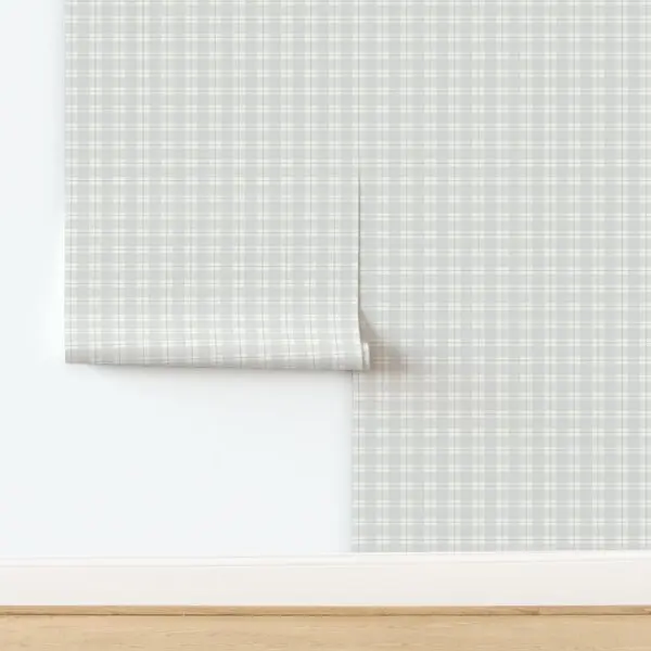 Spoonflower Grey Tartan Farmhouse Neutral Coastal Plaid Custom Pre-pasted Wallpaper - Gray