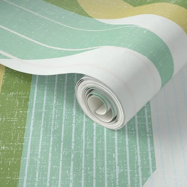 Spoonflower Mid Century Monochromatic Mint Geometric Custom Pre-pasted Wallpaper - Green