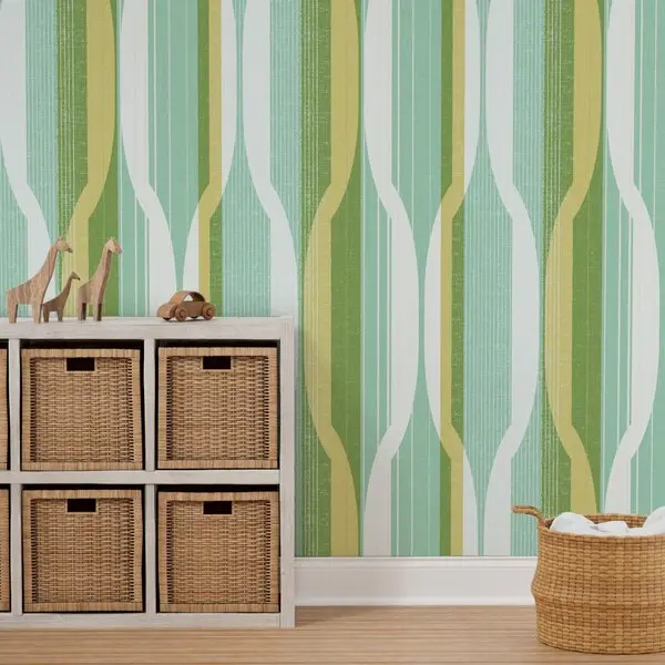 Spoonflower Mid Century Monochromatic Mint Geometric Custom Pre-pasted Wallpaper