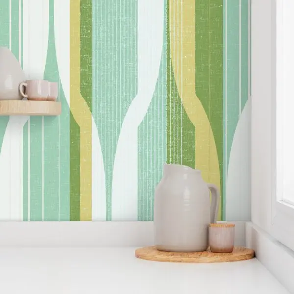 Spoonflower Mid Century Monochromatic Mint Geometric Custom Pre-pasted Wallpaper