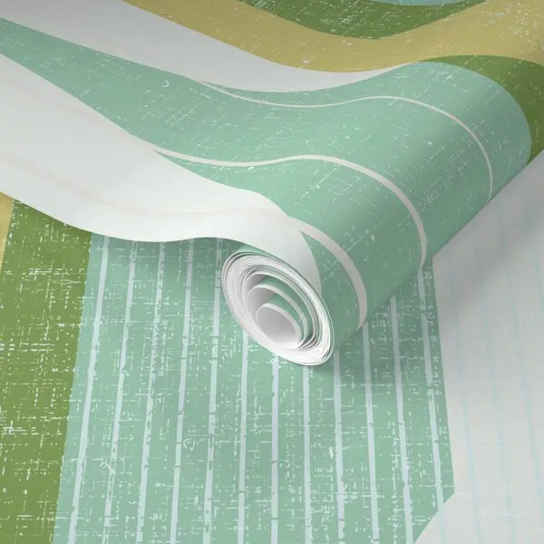 Spoonflower Mid Century Monochromatic Mint Geometric Custom Pre-pasted Wallpaper - Green