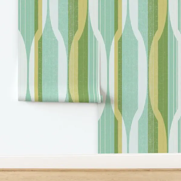 Spoonflower Mid Century Monochromatic Mint Geometric Custom Pre-pasted Wallpaper