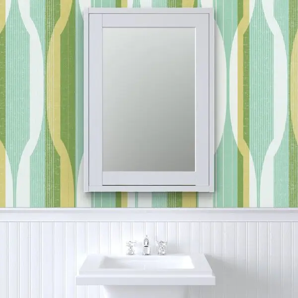 Spoonflower Mid Century Monochromatic Mint Geometric Custom Pre-pasted Wallpaper