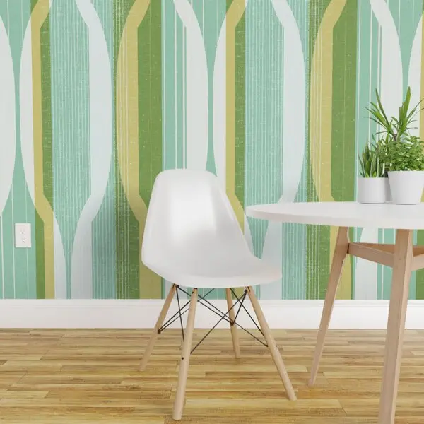 Spoonflower Mid Century Monochromatic Mint Geometric Custom Pre-pasted Wallpaper