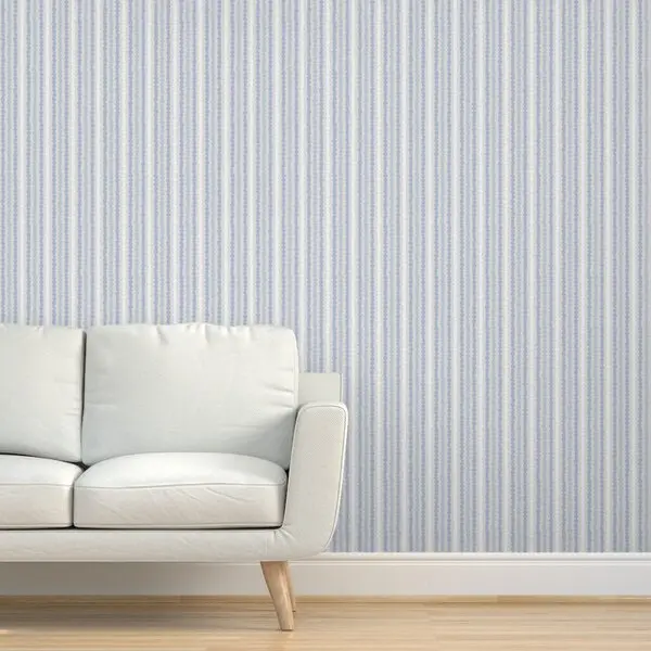 Spoonflower Coastal Stripe River Rocks Blue Cream Neutral Custom Pre-pasted Wallpaper