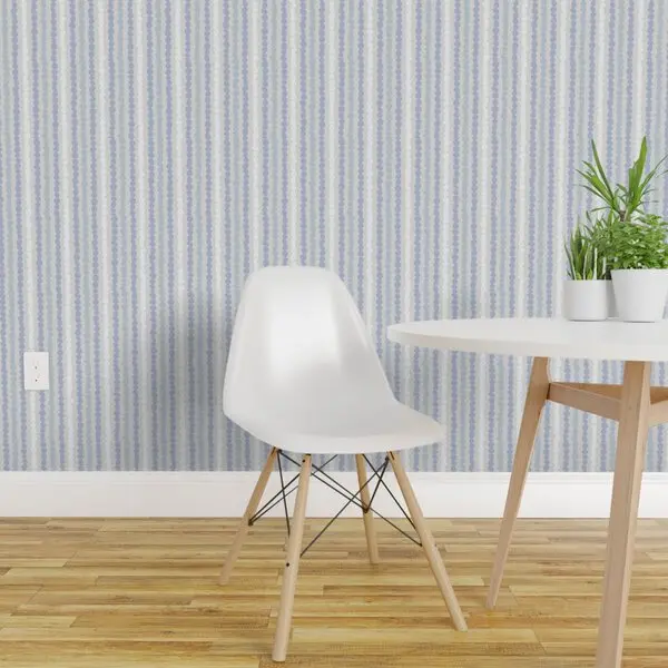 Spoonflower Coastal Stripe River Rocks Blue Cream Neutral Custom Pre-pasted Wallpaper