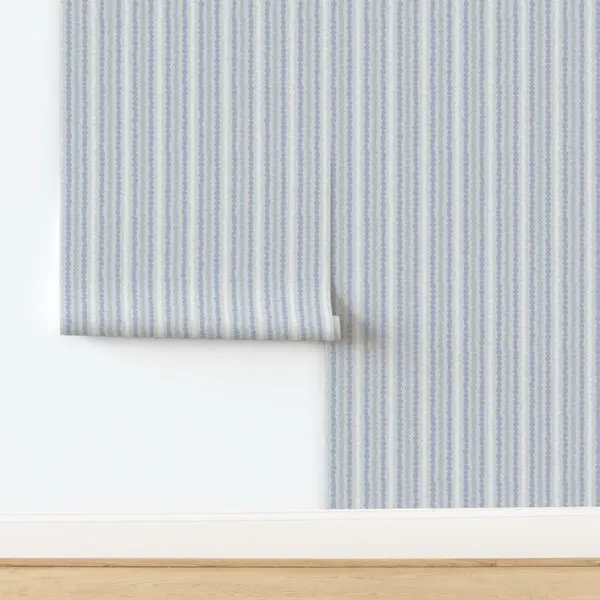Spoonflower Coastal Stripe River Rocks Blue Cream Neutral Custom Pre-pasted Wallpaper