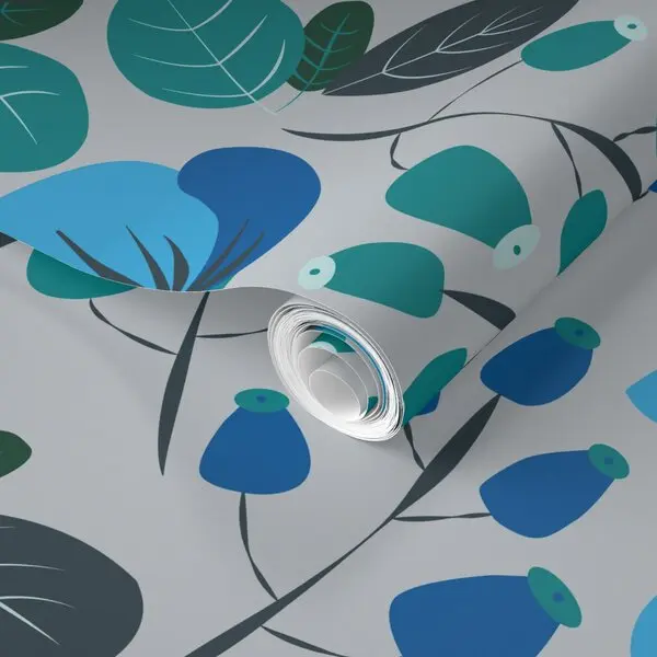 Spoonflower Floral Botanical Daisy Meadow Spring Summer Custom Pre-pasted Wallpaper - Blue