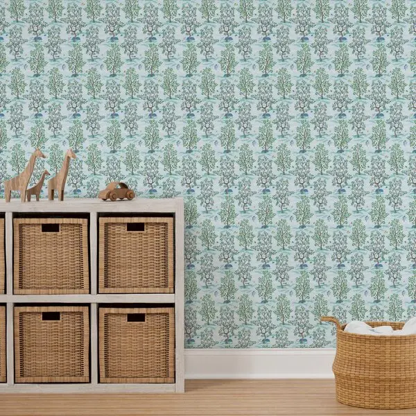 Spoonflower Floral Citrus Tree Botanical Toile Kitsch Custom Pre-pasted Wallpaper
