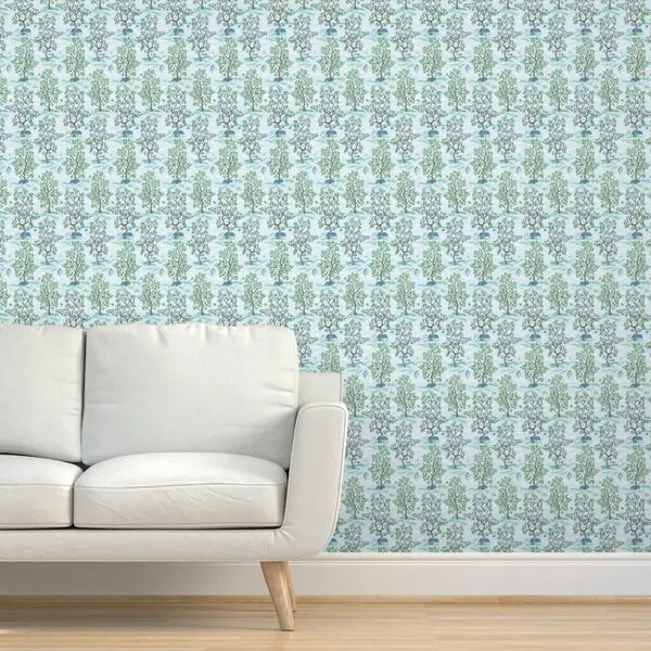 Spoonflower Floral Citrus Tree Botanical Toile Kitsch Custom Pre-pasted Wallpaper
