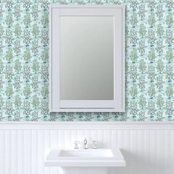 Spoonflower Floral Citrus Tree Botanical Toile Kitsch Custom Pre-pasted Wallpaper