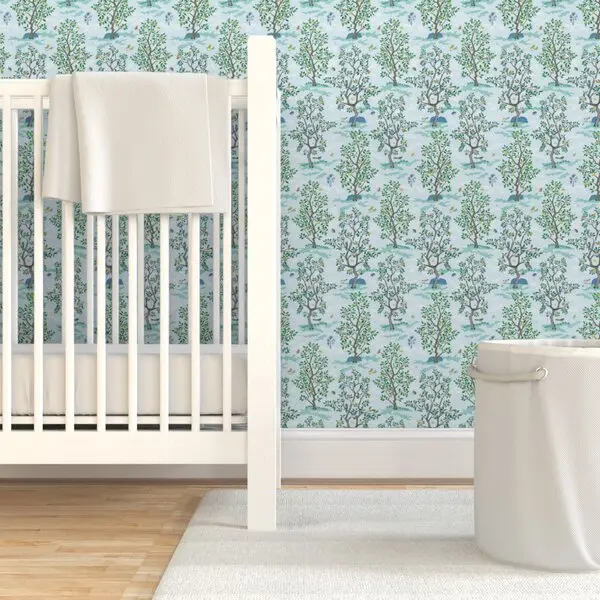 Spoonflower Floral Citrus Tree Botanical Toile Kitsch Custom Pre-pasted Wallpaper