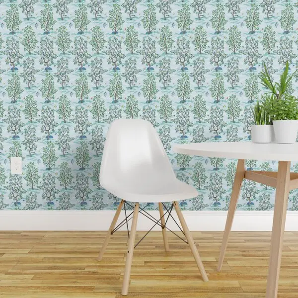 Spoonflower Floral Citrus Tree Botanical Toile Kitsch Custom Pre-pasted Wallpaper