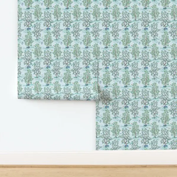 Spoonflower Floral Citrus Tree Botanical Toile Kitsch Custom Pre-pasted Wallpaper
