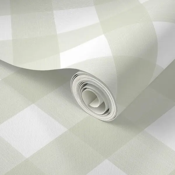 Spoonflower Gingham Plaid Buffalo Diagonal Modern Custom Pre-pasted Wallpaper - Green