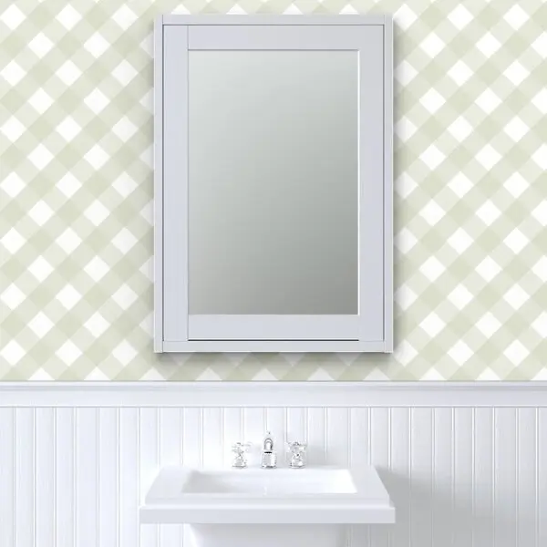 Spoonflower Gingham Plaid Buffalo Diagonal Modern Custom Pre-pasted Wallpaper - Green