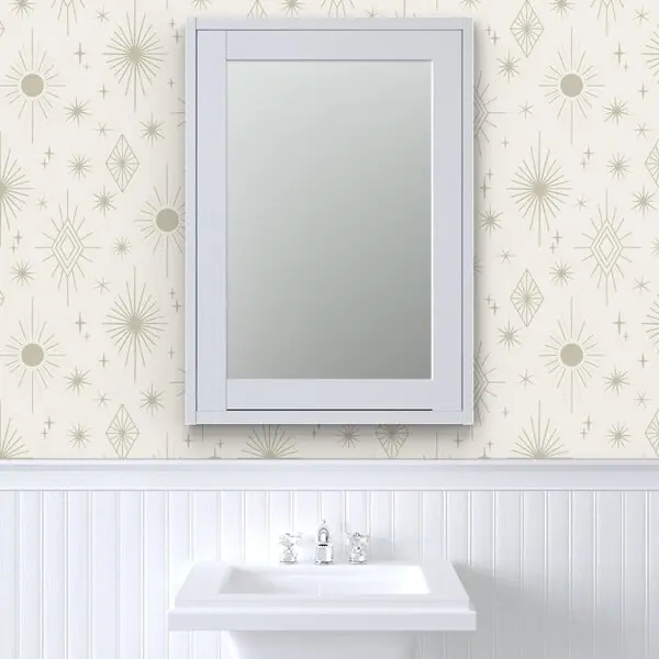 Spoonflower Star Space Retro Neutral 60s Whimsical Custom Pre-pasted Wallpaper - Beige