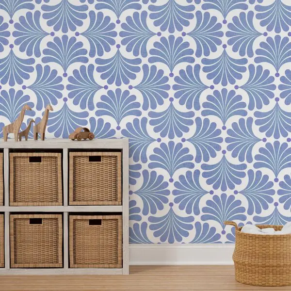 Spoonflower Geometric Floral Periwinkle Minimalist Custom Pre-pasted Wallpaper