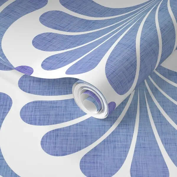 Spoonflower Geometric Floral Periwinkle Minimalist Custom Pre-pasted Wallpaper - Blue
