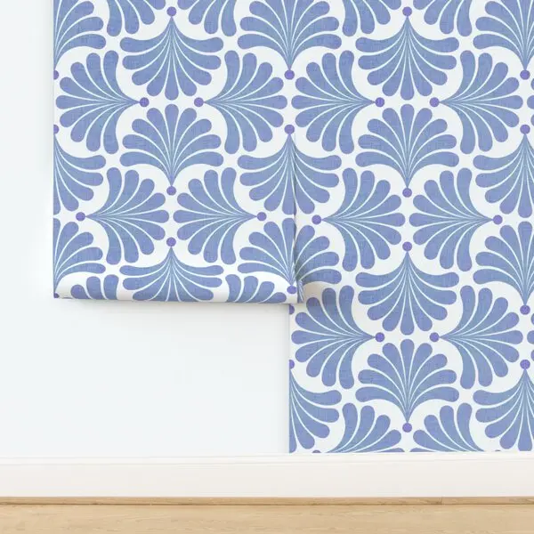 Spoonflower Geometric Floral Periwinkle Minimalist Custom Pre-pasted Wallpaper - Blue