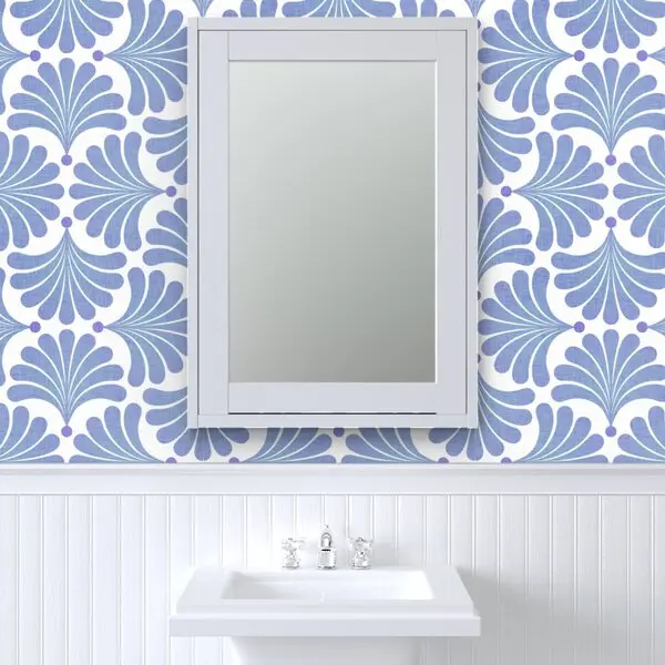 Spoonflower Geometric Floral Periwinkle Minimalist Custom Pre-pasted Wallpaper - Blue