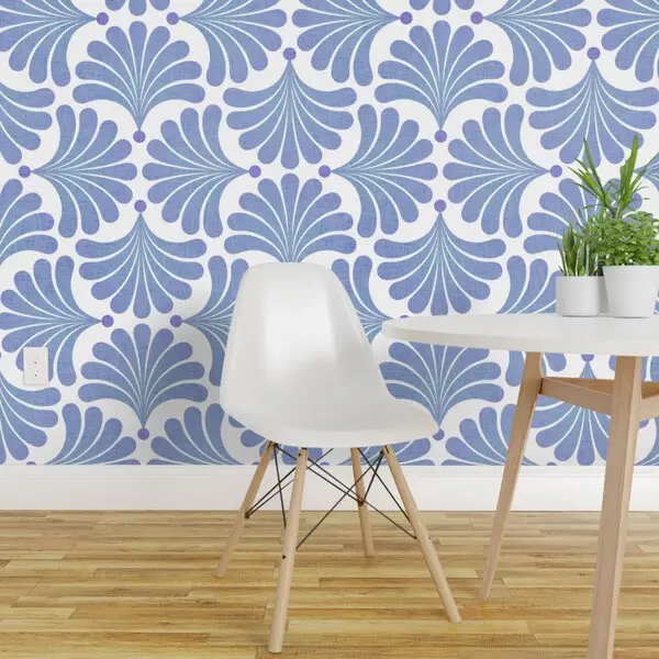 Spoonflower Geometric Floral Periwinkle Minimalist Custom Pre-pasted Wallpaper - Blue