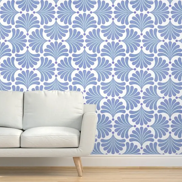 Spoonflower Geometric Floral Periwinkle Minimalist Custom Pre-pasted Wallpaper - Blue