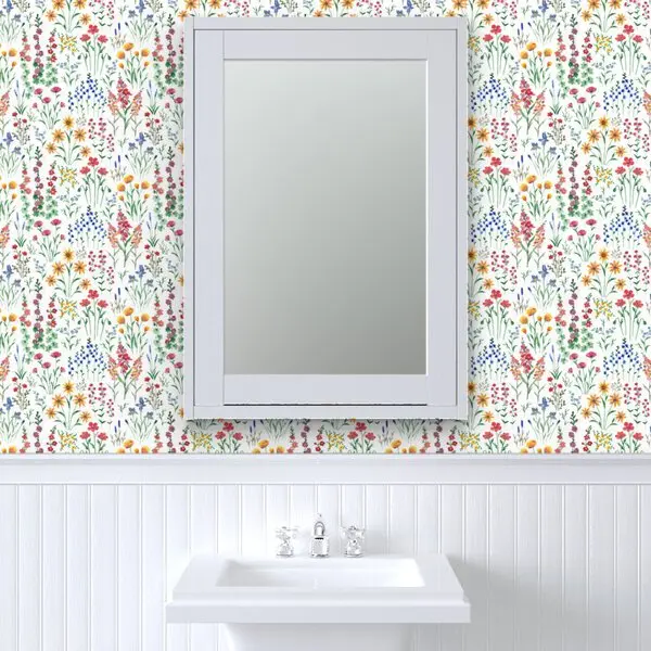 Spoonflower Delicate Floral Botanical Garden Bloom Custom Pre-pasted Wallpaper
