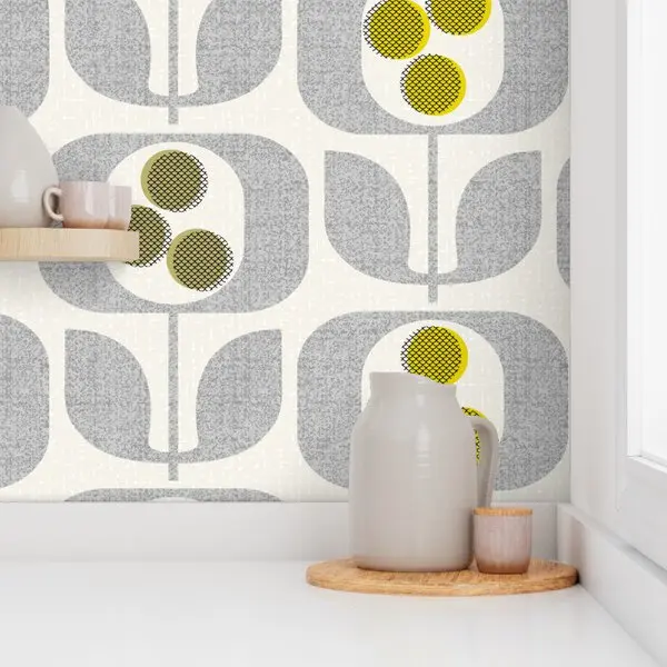Spoonflower Mid Century Flowers Retro Green Atomic Era Custom Pre-pasted Wallpaper