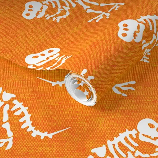 Spoonflower Dinosaur Tyrannosaurus Rex Trex Dino Bones Custom Pre-pasted Wallpaper - Orange