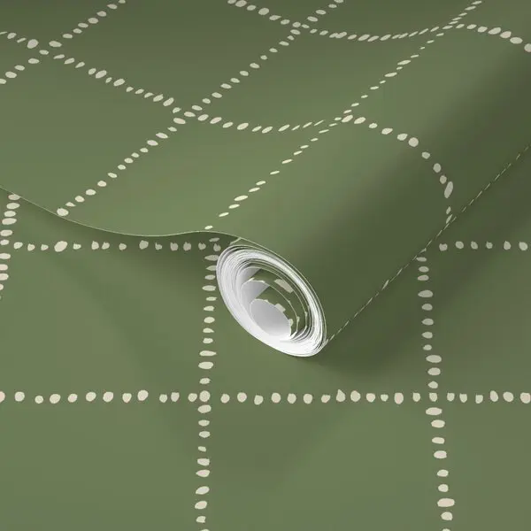 Spoonflower Avocado Windowpane Plaid Weathered Grid Custom Pre-pasted Wallpaper