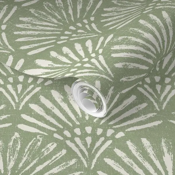 Spoonflower Weathered Art Deco Green Cream Distressed Custom Pre-pasted Wallpaper - Sage