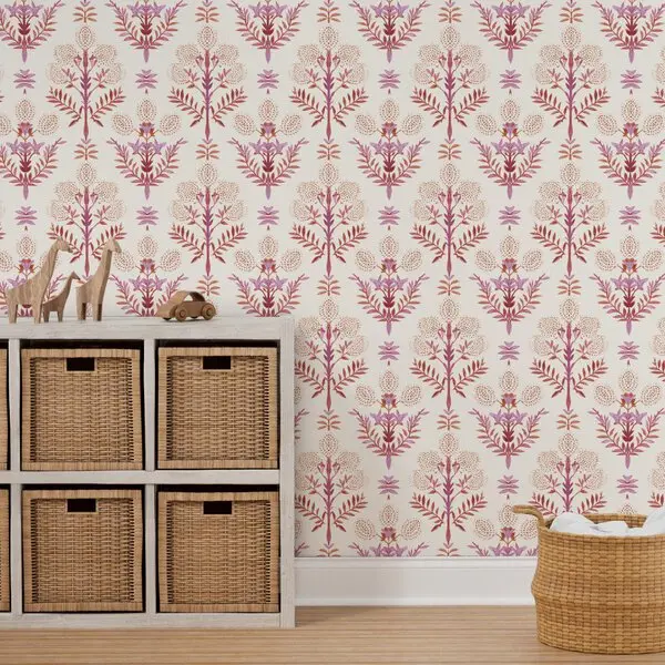Spoonflower Boho Flowers Watercolor Botanical Custom Pre-pasted Wallpaper