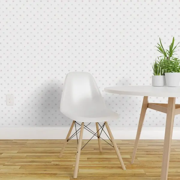 Spoonflower White Geometric Classic Kitsch Star Retro Custom Pre-pasted Wallpaper